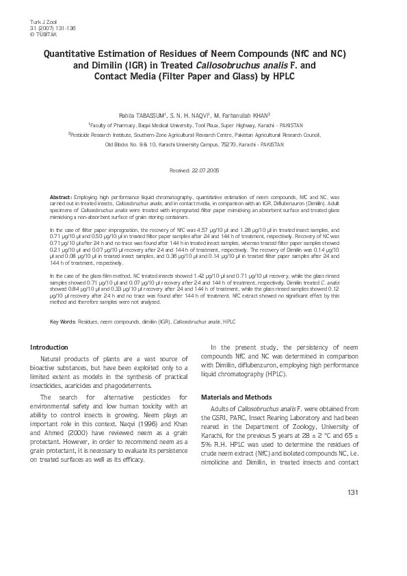 (PDF) Quantitative Estimation of Residues of Neem Compounds (NfC and NC ...