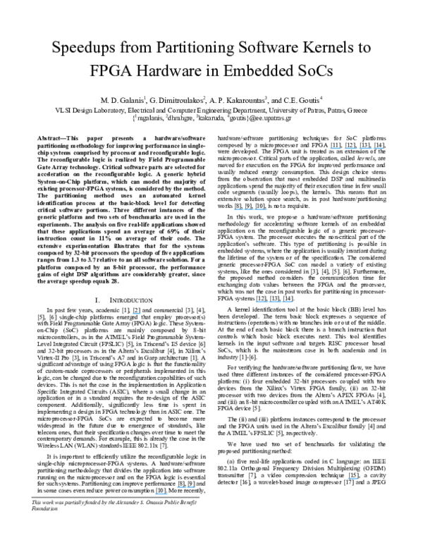 Pdf Speedups From Partitioning Software Kernels To Fpga Hardware In