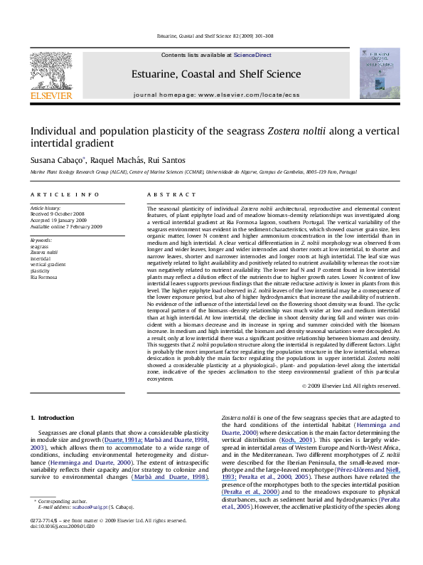 (PDF) Individual and population plasticity of the seagrass Zostera ...