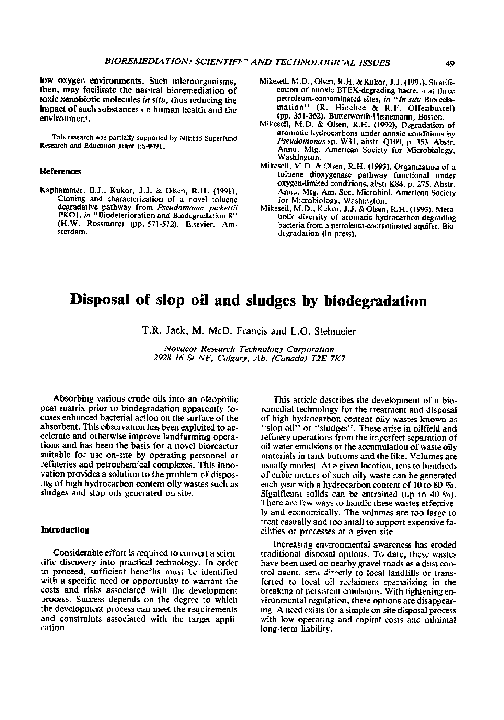 (PDF) Disposal of slop oil and sludges by biodegradation