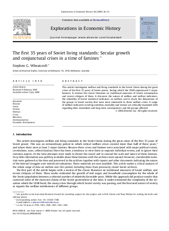 (PDF) The first 35 years of Soviet living standards: Secular growth and ...