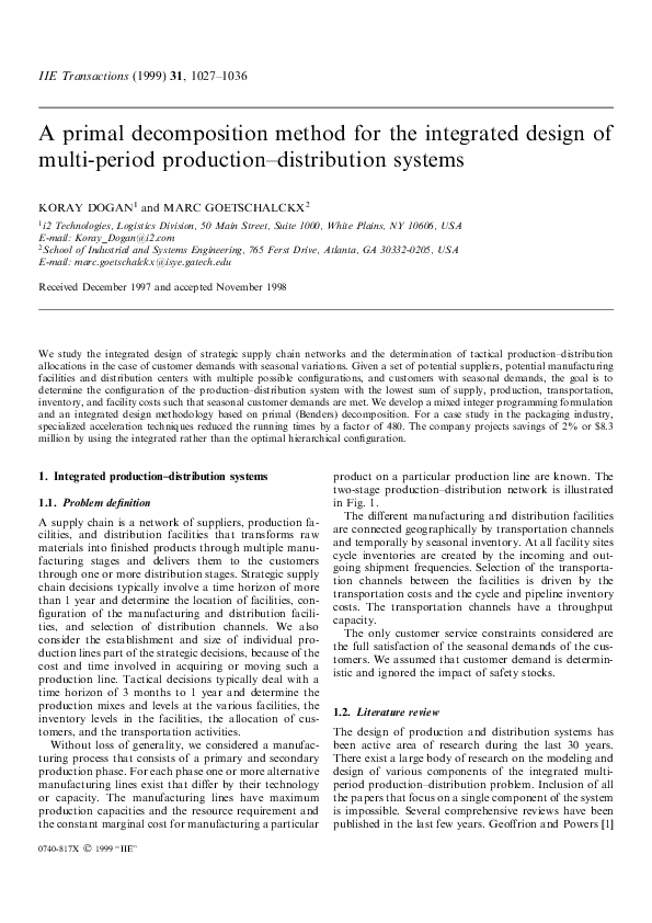 (PDF) A primal decomposition method for the integrated design of multi-period production ...