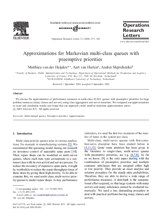 Pdf Approximations For Markovian Multi Class Queues With Preemptive