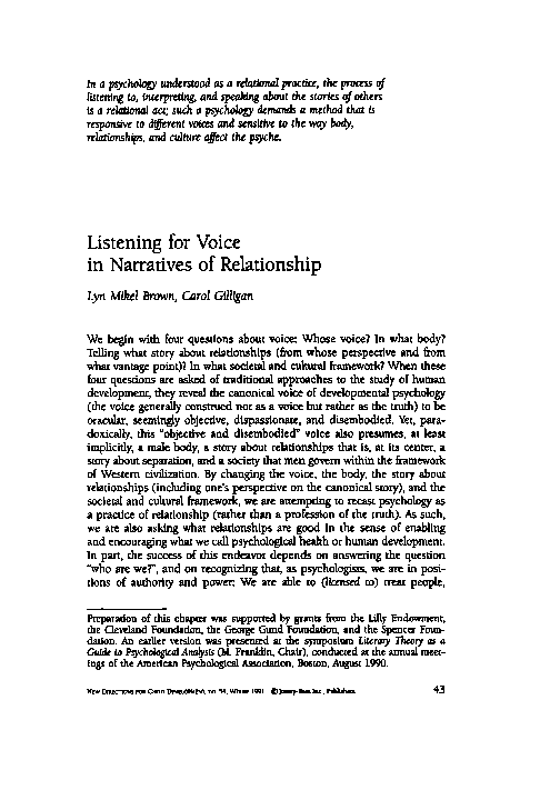 (PDF) Listening for voice in narratives of relationship