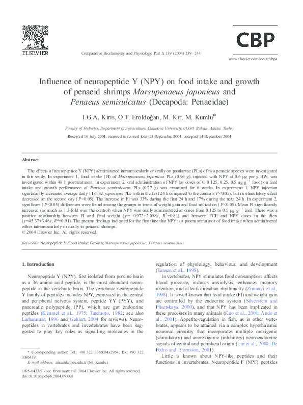(PDF) Influence of neuropeptide Y (NPY) on food intake and growth of ...