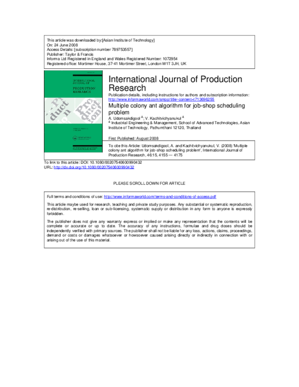 Pdf Multiple Colony Ant Algorithm For Job Shop Scheduling Problem 7832