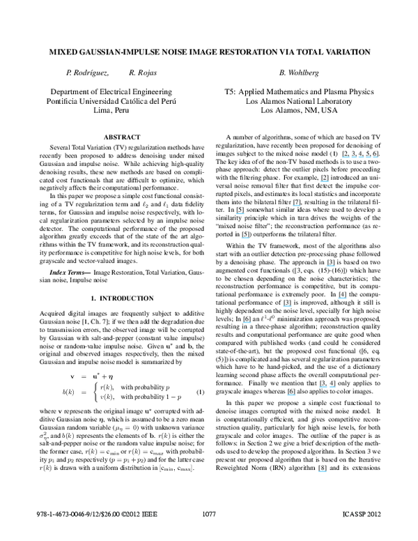 Pdf Total Variation Denoising For Mixed Noise
