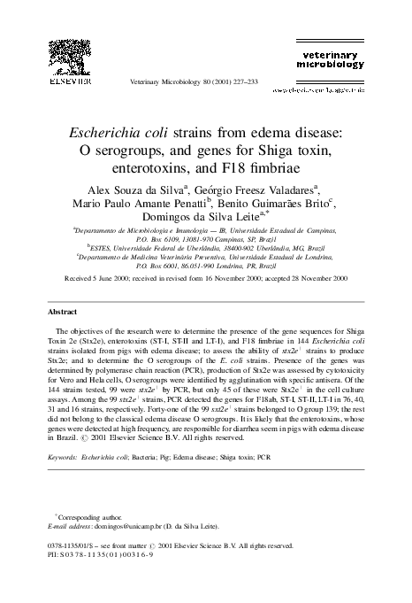 (PDF) Escherichia coli strains from edema disease: O serogroups, and ...