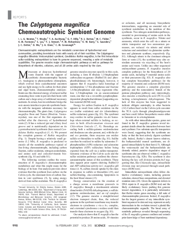 (PDF) The Calyptogena magnifica Chemoautotrophic Symbiont Genome