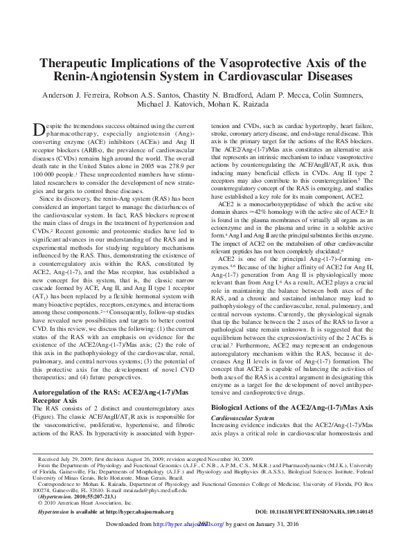 (PDF) Therapeutic Implications of the Vasoprotective Axis of the Renin ...