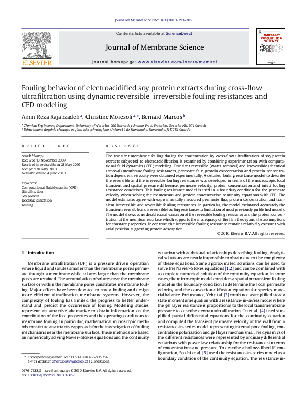 (PDF) Fouling behavior of electroacidified soy protein extracts during cross-flow ...