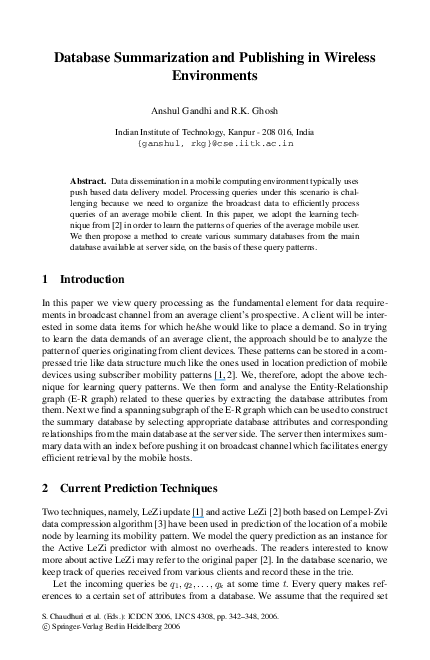 (PDF) Database Summarization and Publishing in Wireless Environments