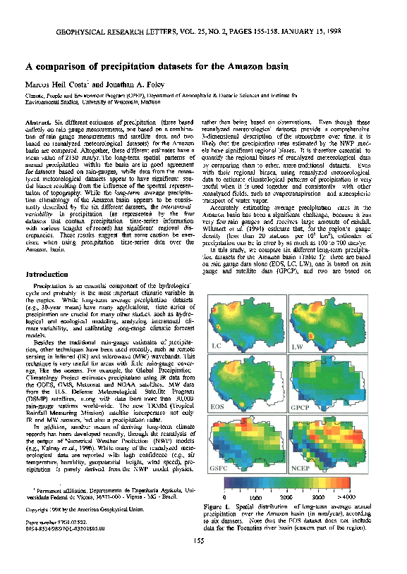 (PDF) A comparison of precipitation datasets for the Amazon Basin