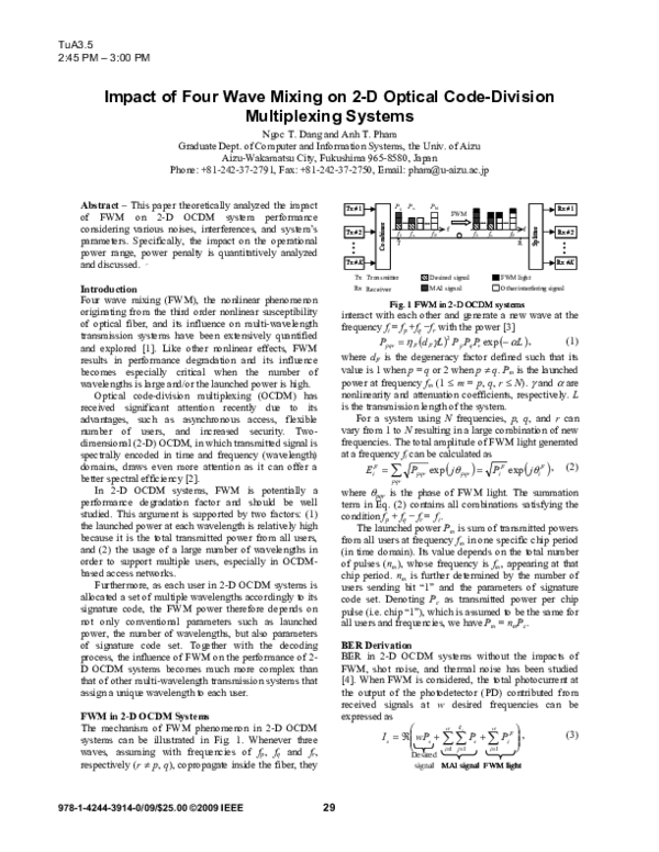 (PDF) Impact of four wave mixing on 2-D optical code-division multiplexing systems