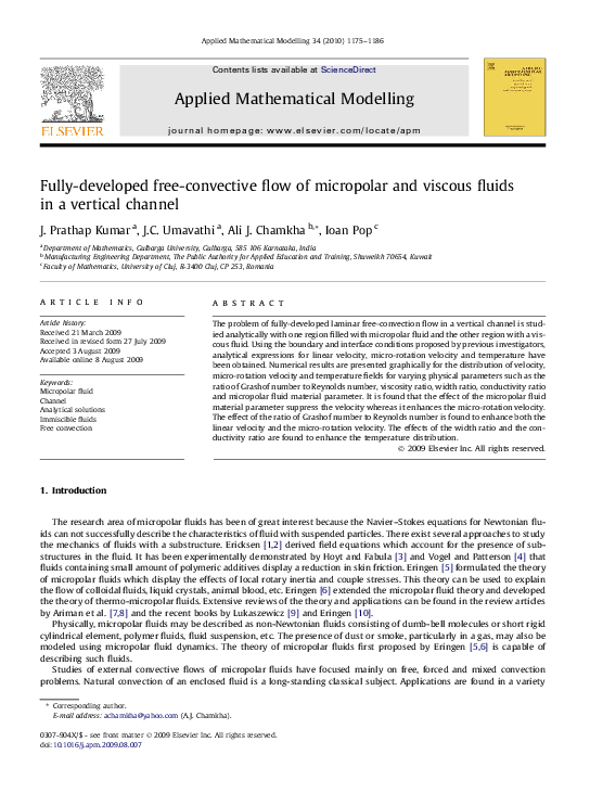 (PDF) Fully-developed free-convective flow of micropolar and viscous fluids in a vertical channel
