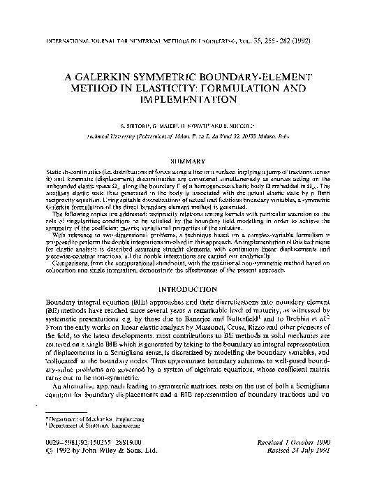 Pdf A Galerkin Symmetric Boundary Element Method In Elasticity