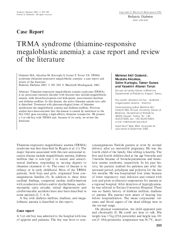 (PDF) TRMA syndrome (thiamine-responsive megaloblastic anemia): a case ...