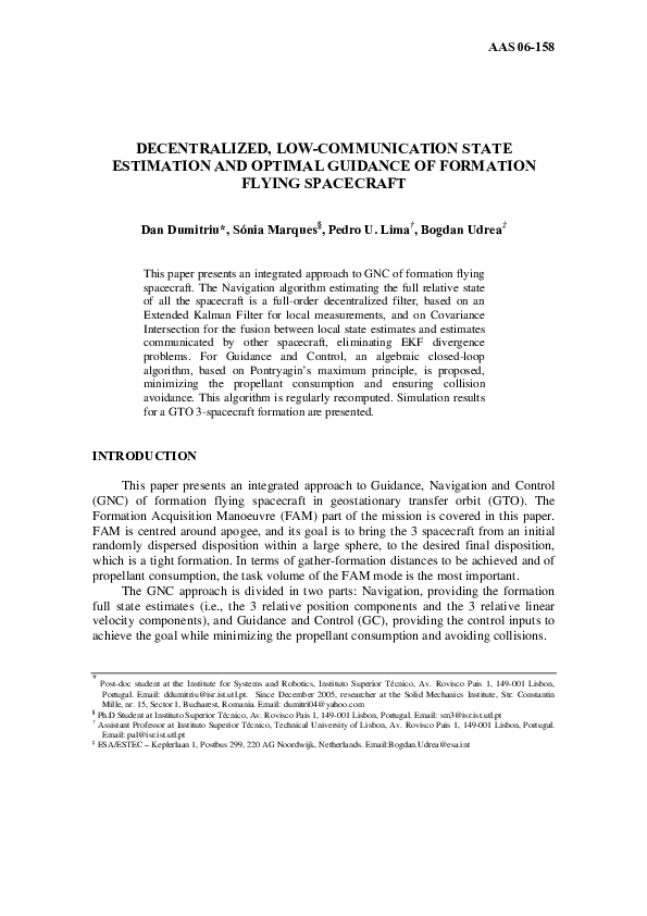 Pdf Decentralized Low Communication State Estimation And Optimal Guidance Of Formation Flying