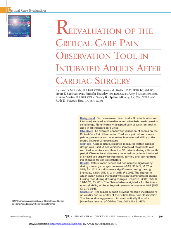 (PDF) Reevaluation of the critical-care pain observation tool in ...