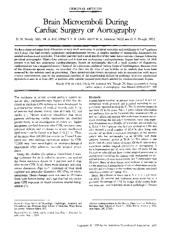 (PDF) Brain microemboli during cardiac surgery or aortography