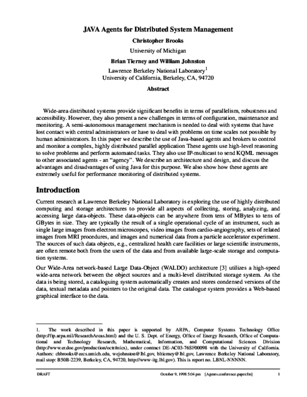 (PDF) JAVA agents for distributed system management