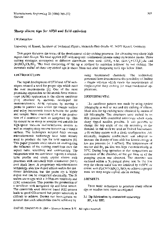 (PDF) Sharp silicon tips for AFM and field emission