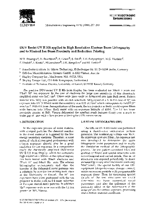 (PDF) DUV resist UV II HS applied to high resolution electron beam ...