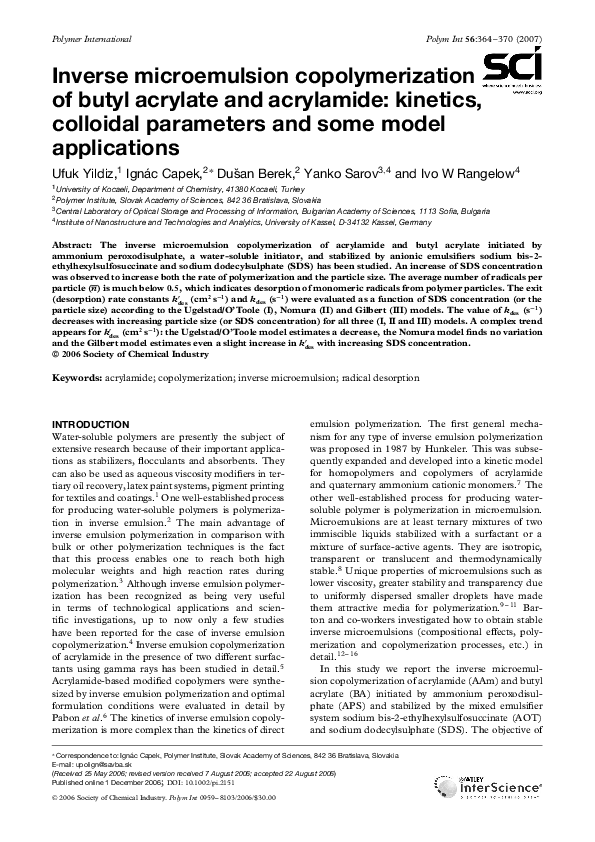 (PDF) Inverse microemulsion copolymerization of butyl acrylate and ...
