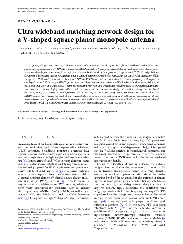 (PDF) Ultra wideband matching network design for a V-shaped square ...