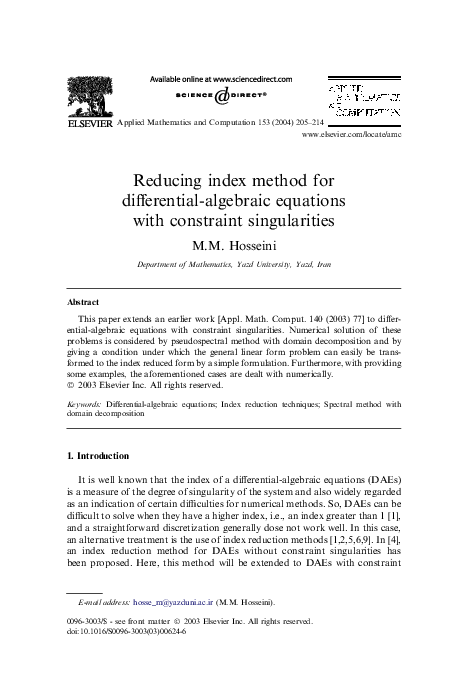 Pdf Reducing Index Method For Differential Algebraic Equations With Constraint Singularities