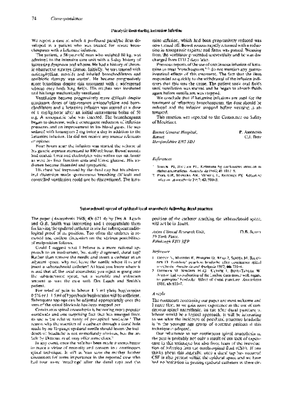(PDF) Paralytic ileus during ketamine infusion