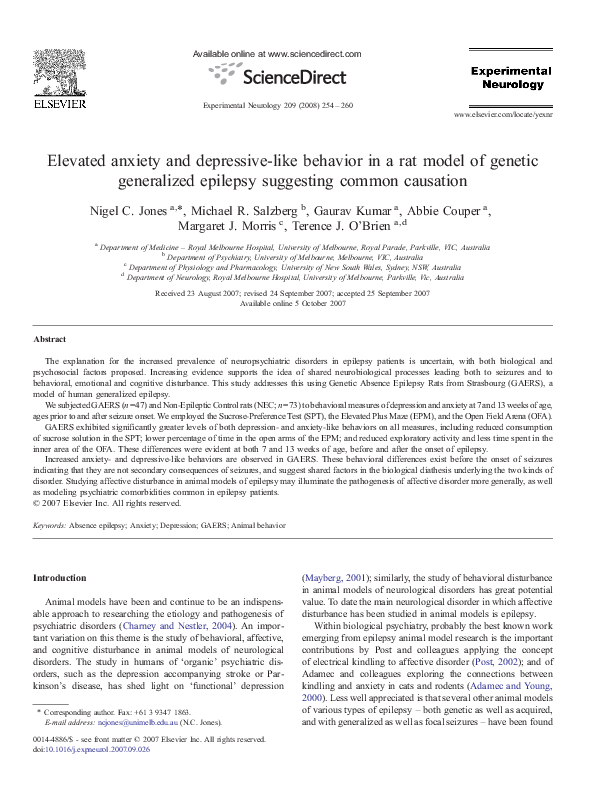(PDF) Elevated anxiety and depressive-like behavior in a rat model of ...