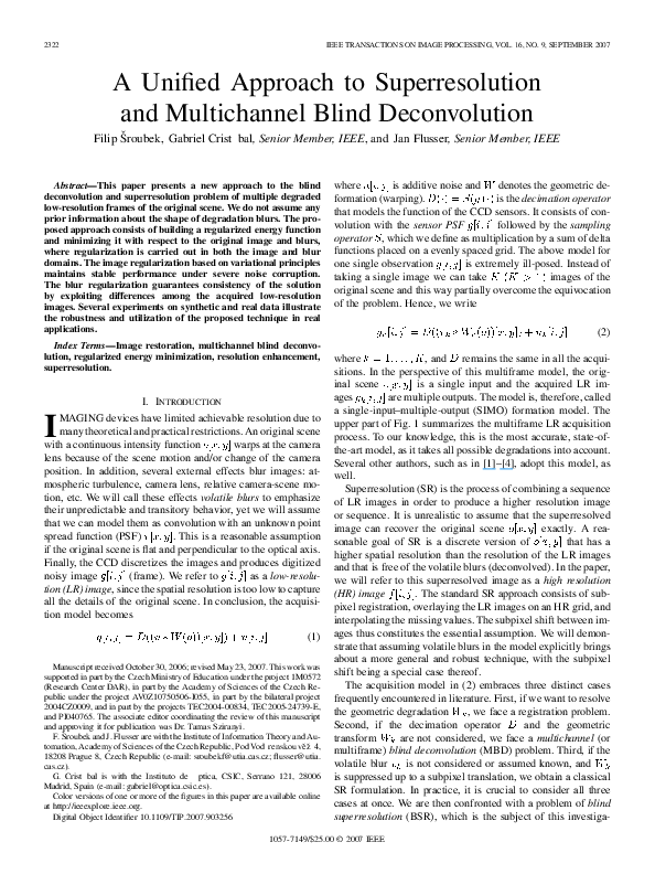 (PDF) A Unified Approach to Superresolution and Multichannel Blind Deconvolution