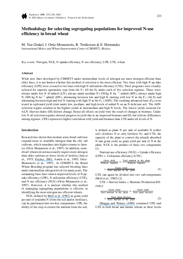 Pdf Methodology For Selecting Segregating Populations For Improved N