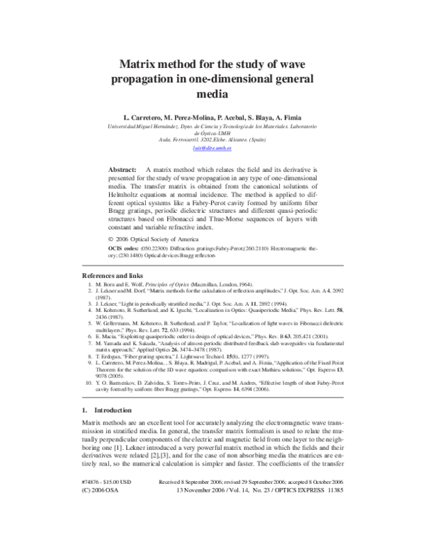 (PDF) Matrix Method for 1D Wave Propagation Analysis
