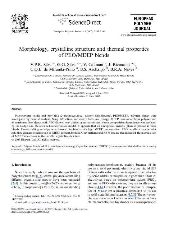(PDF) Morphology, crystalline structure and thermal properties of PEO ...