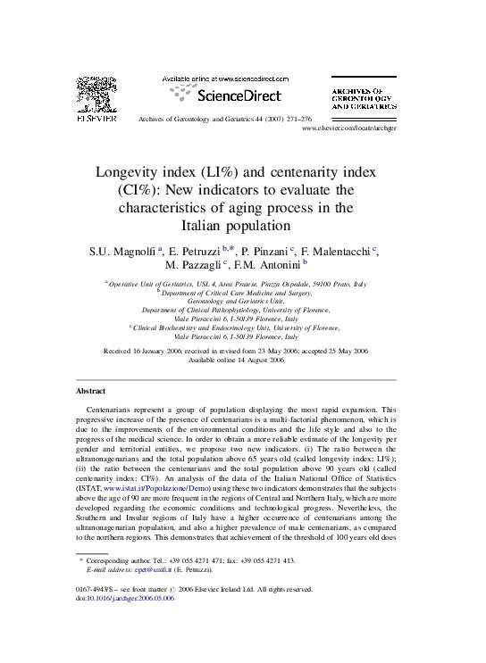 (PDF) Longevity index (LI%) and centenarity index (CI%): New indicators ...