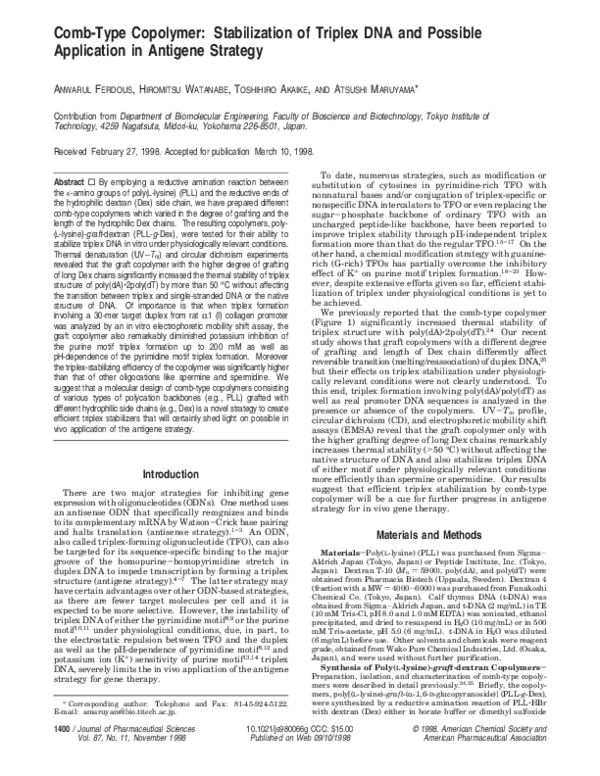 (PDF) Comb-type copolymer: Stabilization of triplex DNA and possible ...