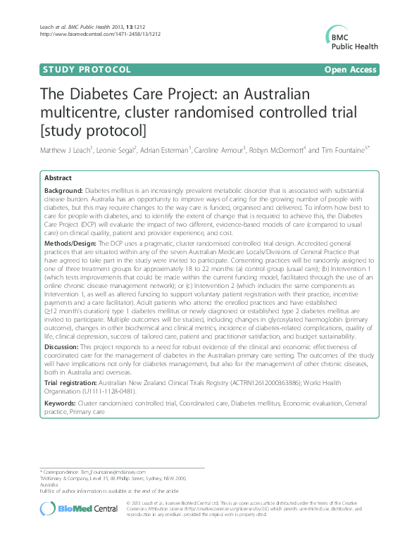 (PDF) The Diabetes Care Project: an Australian multicentre, cluster ...