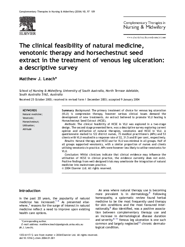 (PDF) The clinical feasibility of natural medicine, venotonic therapy ...