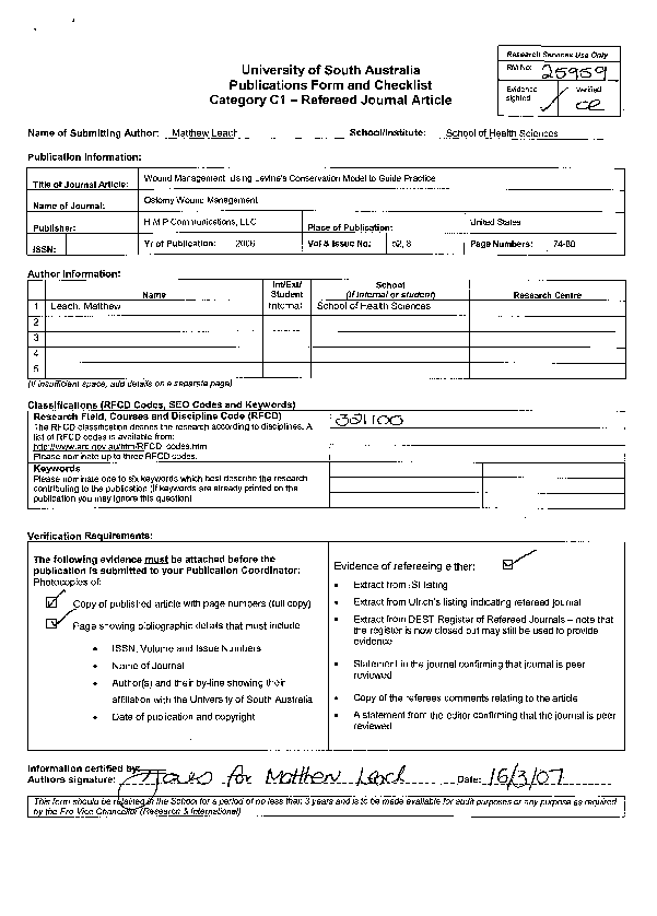 (PDF) Wound management: Using Levine's conservation model to guide practice