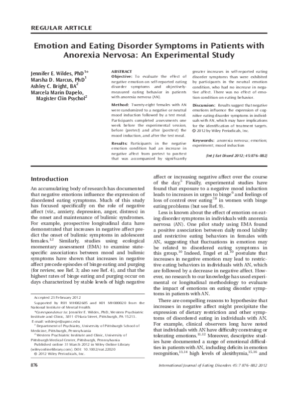 (PDF) Emotion and eating disorder symptoms in patients with anorexia ...