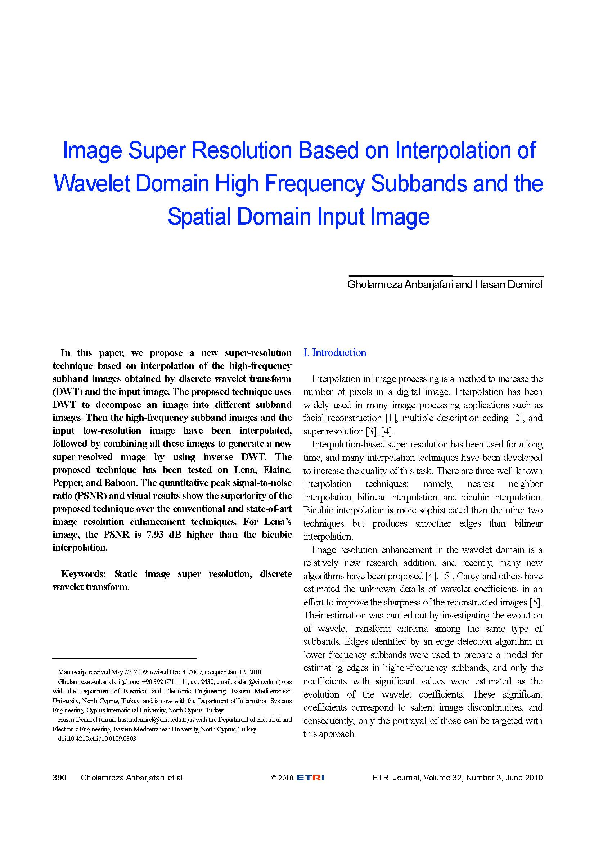 (PDF) Image Super Resolution Based on Interpolation of Wavelet Domain High Frequency Subbands ...