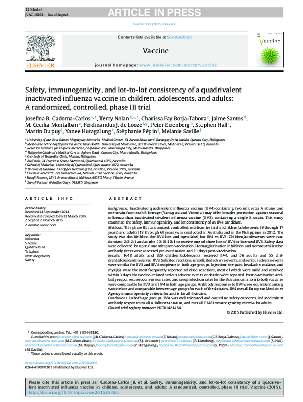 (PDF) Safety, immunogenicity, and lot-to-lot consistency of a ...