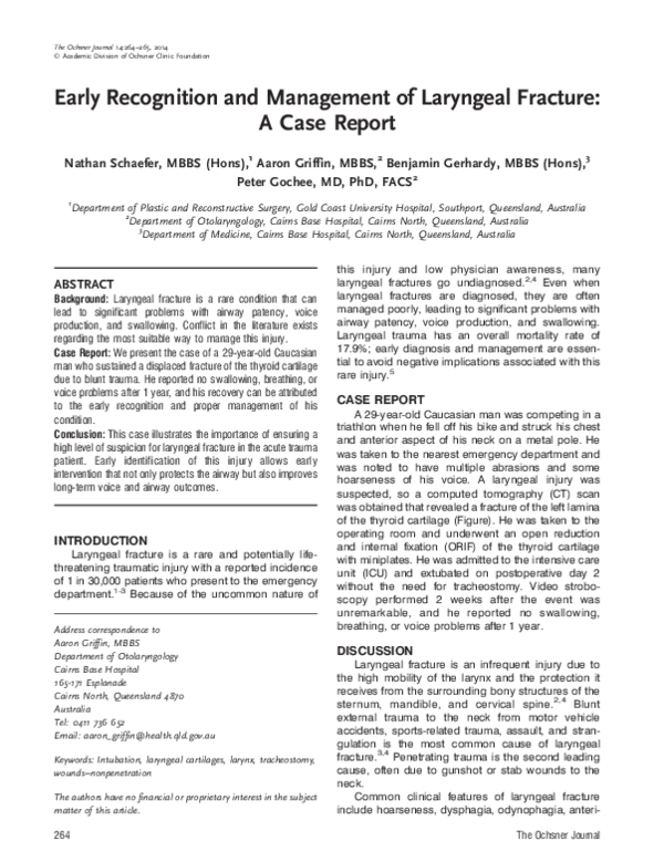(PDF) Early recognition and management of laryngeal fracture: A case ...
