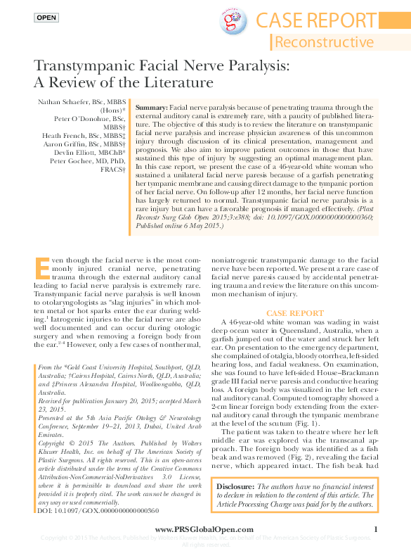 (PDF) Transtympanic facial nerve paralysis