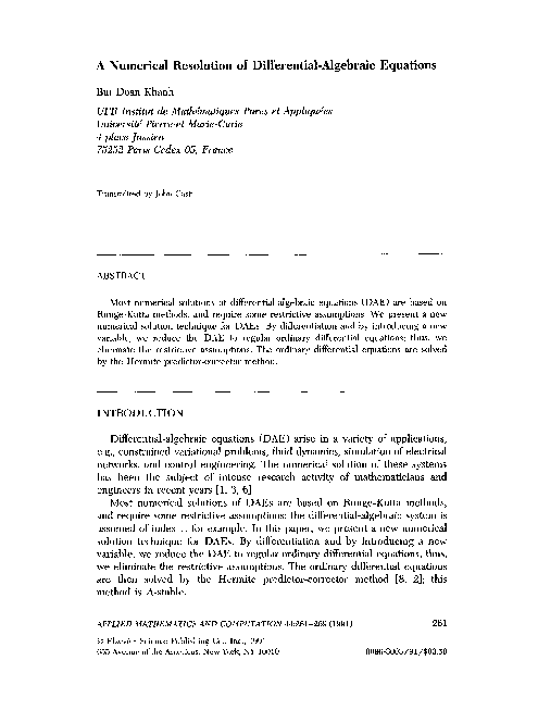 (PDF) A numerical resolution of differential-algebraic equations
