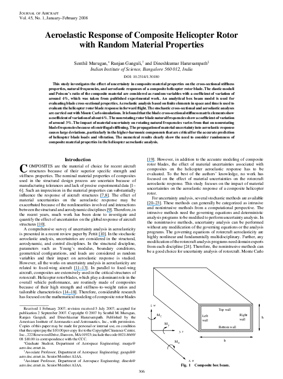 Pdf Aeroelastic Response Of Composite Helicopter Rotor With Random