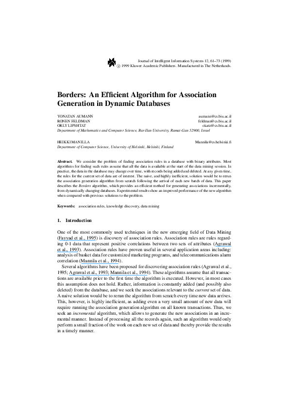 (PDF) Borders: An efficient algorithm for association generation in ...