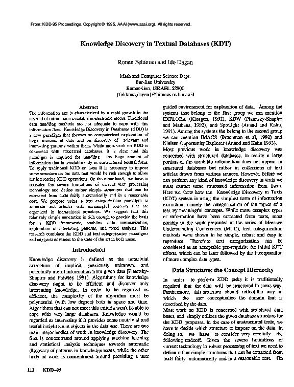 (PDF) Knowledge Discovery in Textual Databases (KDT)